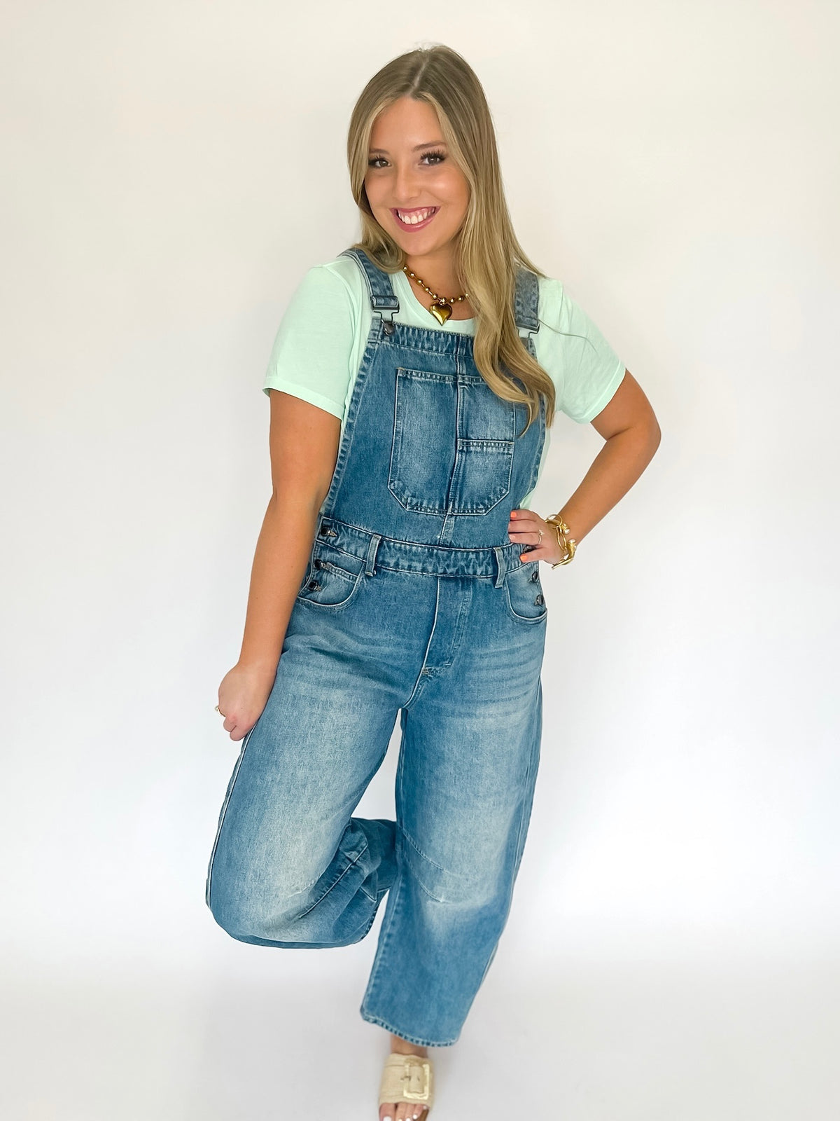 The Darcy Denim Barrel Overalls — The Burlap Sack Boutique